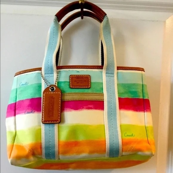 Coach | Bags | Coach Hampton Watercolor Stripe Tote | Poshmark